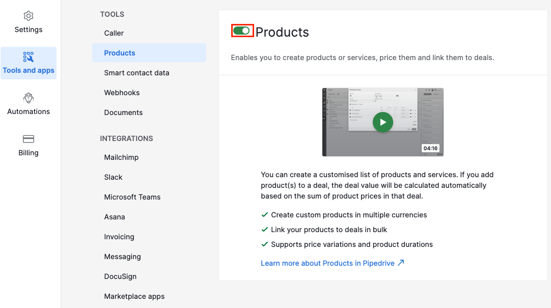 Products - Knowledge Base | Pipedrive